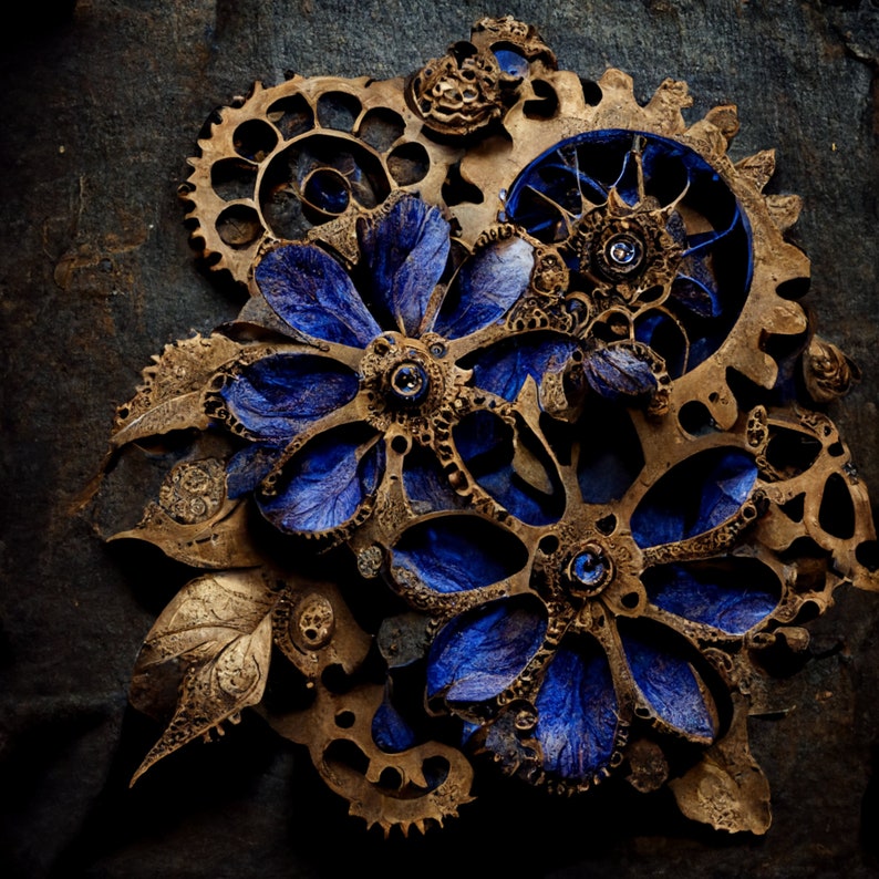 Steampunk / Gothic Rusty Gears and Flowers Digital Background Paper ...