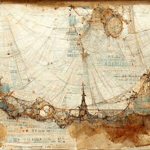 Vintage Nautical Map A4: Ocean Chart Digital Paper (digital Download ...