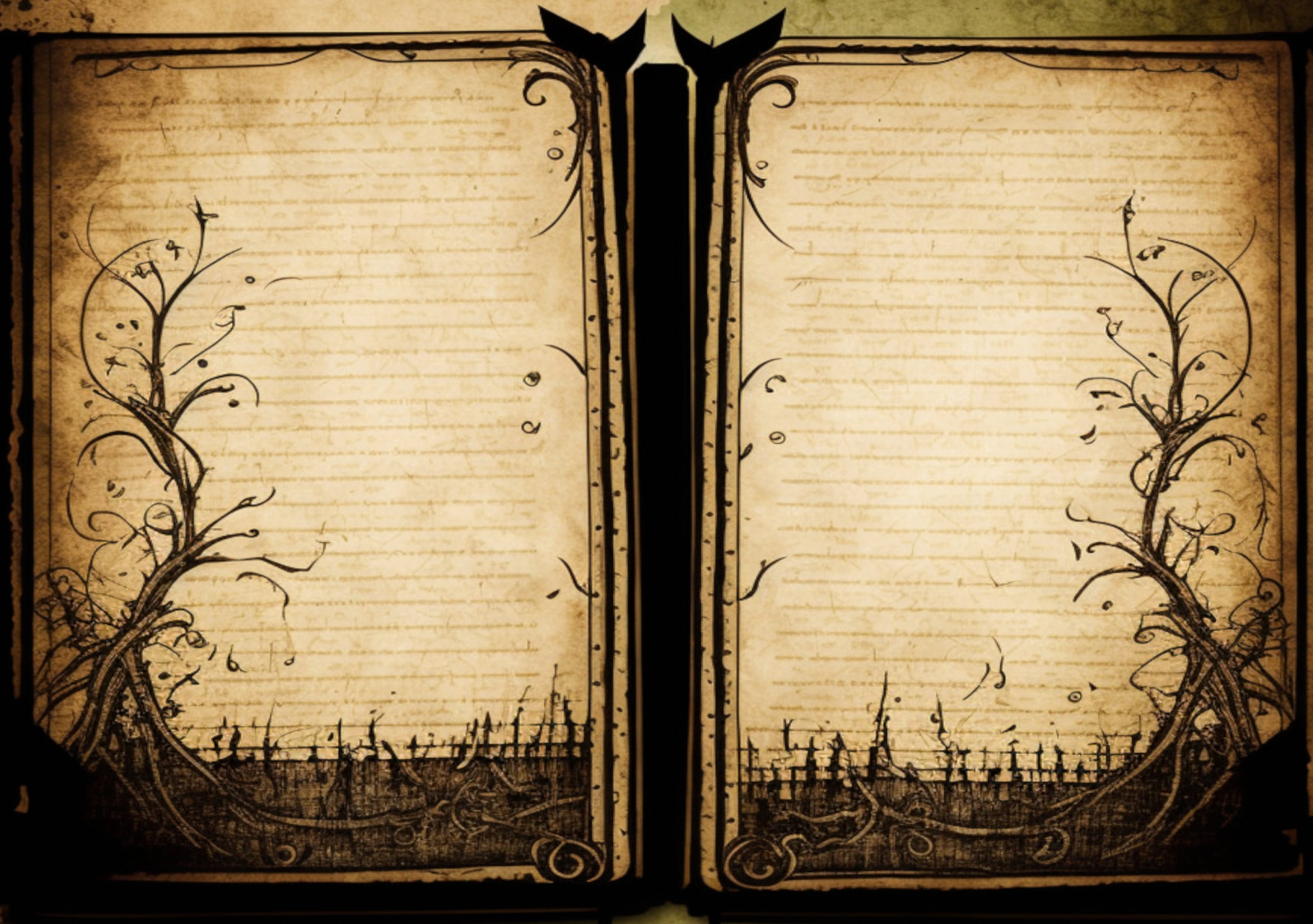 Vintage Dark Black Ink Bound Book Look Grimoire Digital Spellbook Paper ...