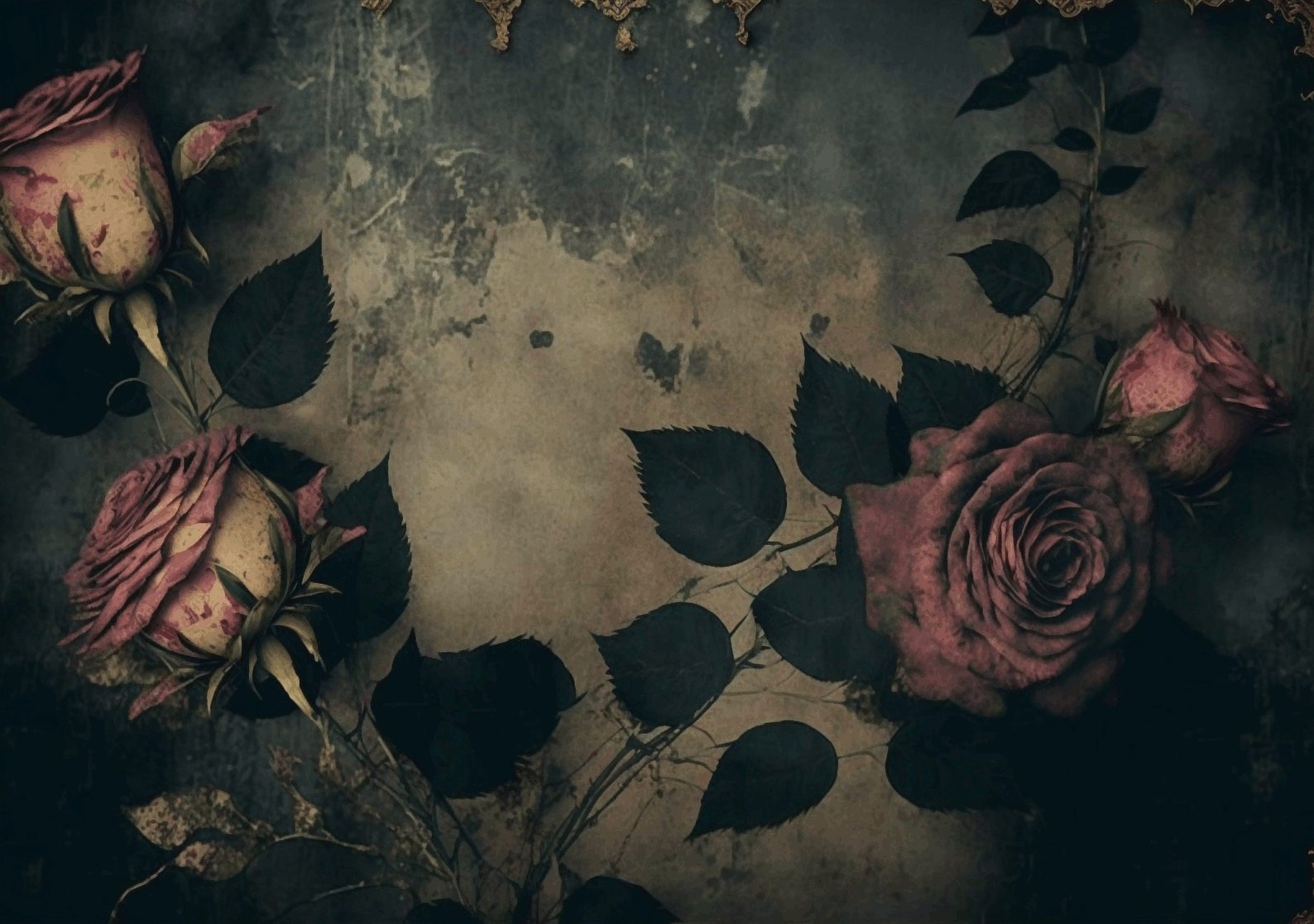 A4 Vintage Gothic Roses Digital Background Paper / Junk Journal ...