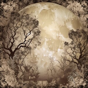 Vintage Full Moon Digital Background Paper / Junk Journal ...