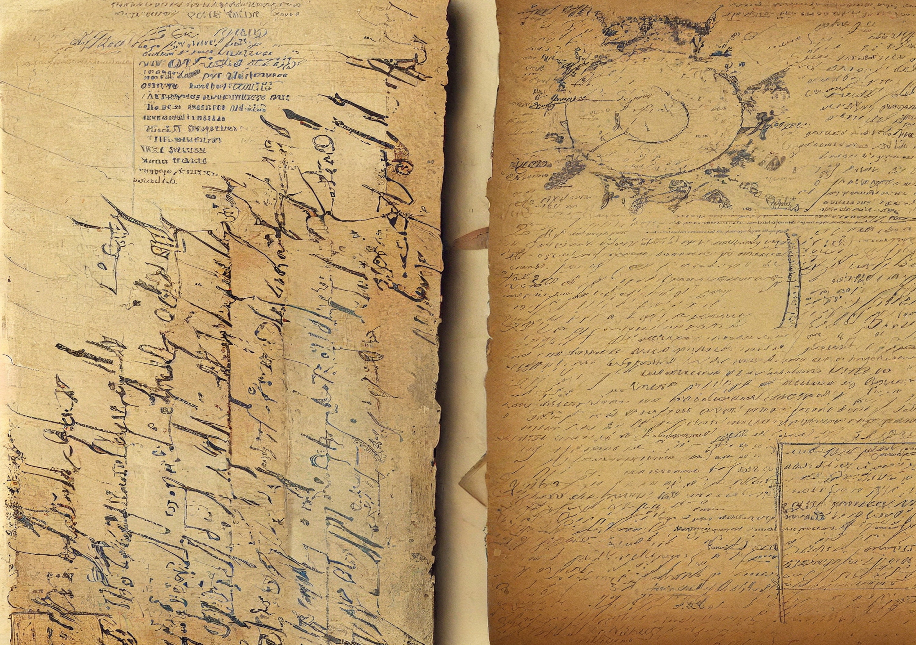 Vintage Cursive Written Letters and Journaling Pages on Stained Paper ...
