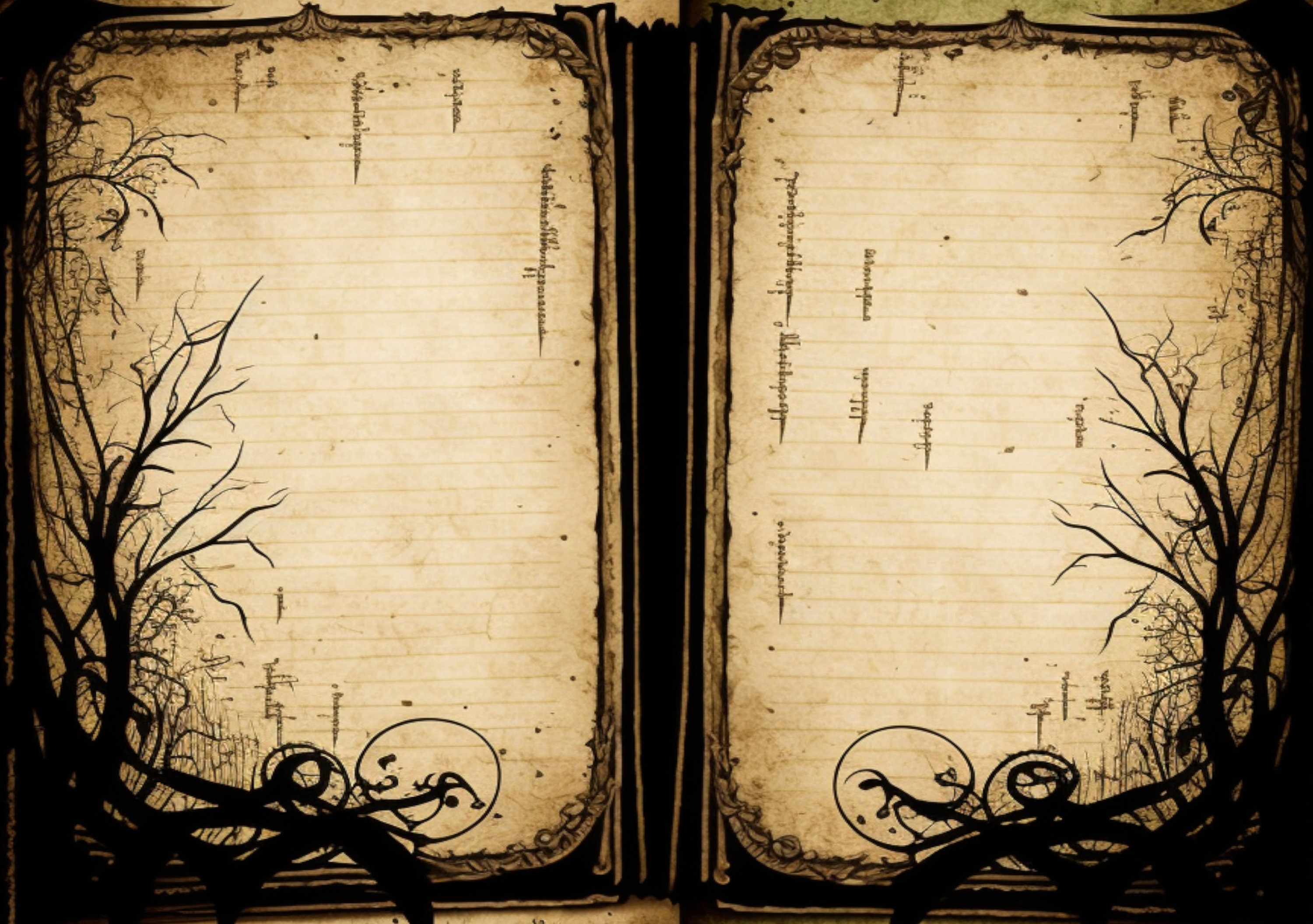 Vintage Dark Black Ink Bound Book Look Grimoire Digital Spellbook Paper ...