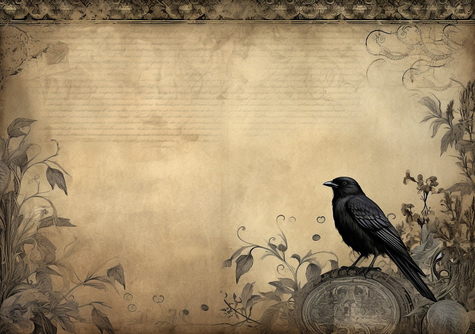 Gothic Birds Digital Background Paper - Dark Background / Junk Journal ...