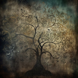 Gothic Tree of Life Abstract Digital Background Paper / Junk Journal ...
