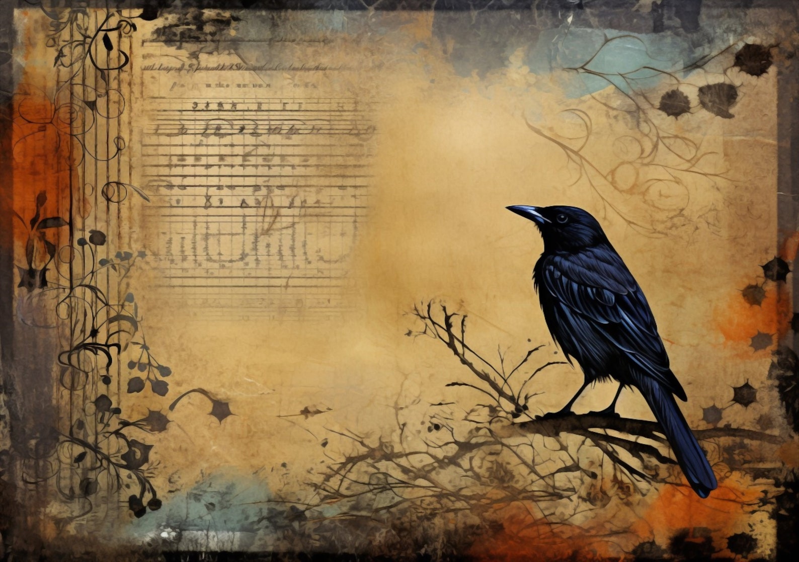 Gothic Birds Digital Background Paper - Dark Background / Junk Journal ...