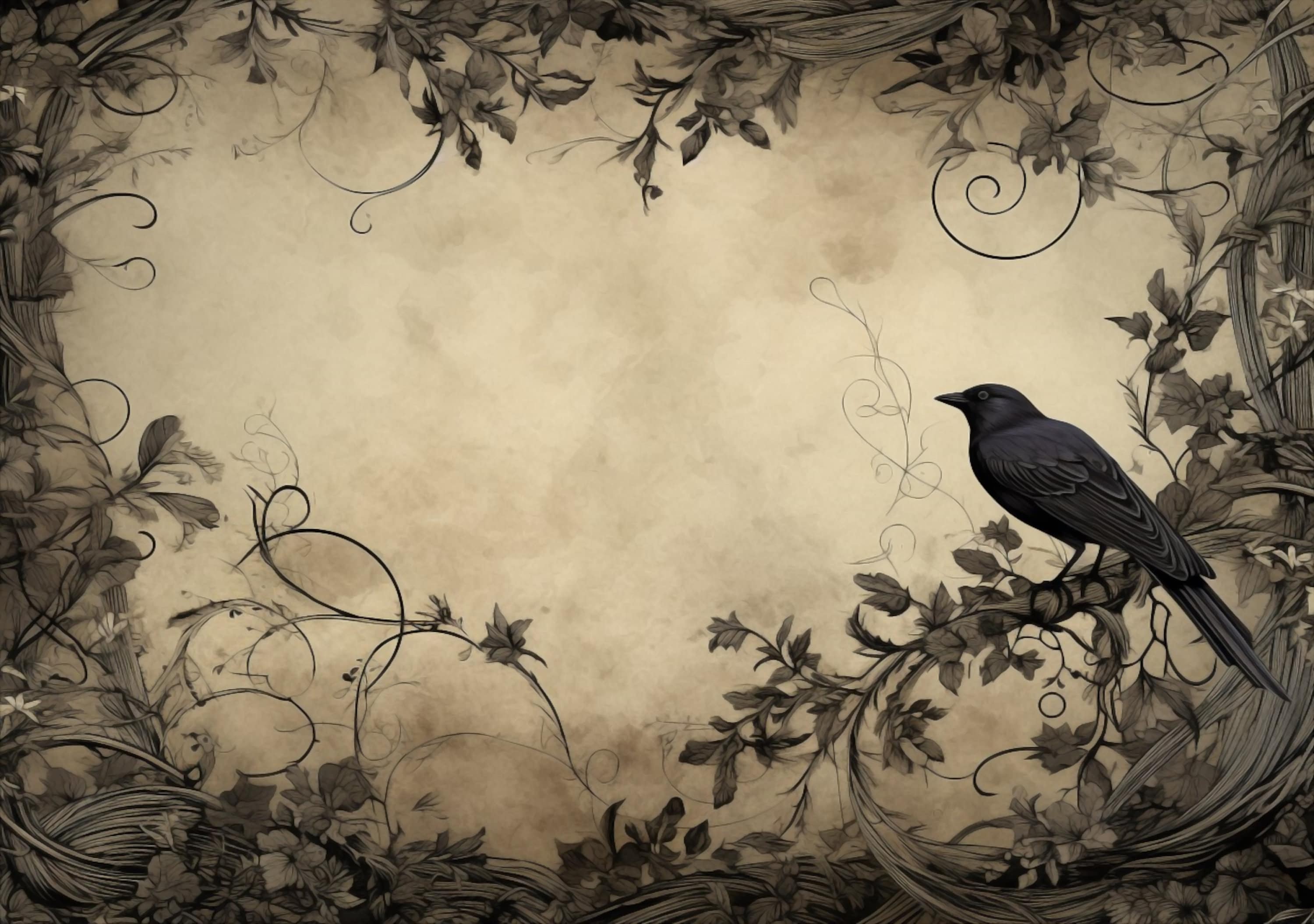 Gothic Birds Digital Background Paper - Dark Background / Junk Journal ...