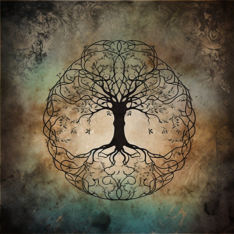 Gothic Tree of Life Abstract Digital Background Paper / Junk Journal ...