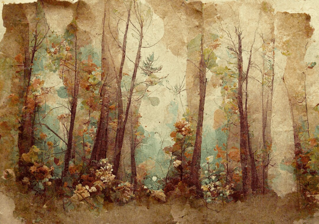 A4 Vintage Earthy Toned Forest Digital Background Paper / Junk Journal ...
