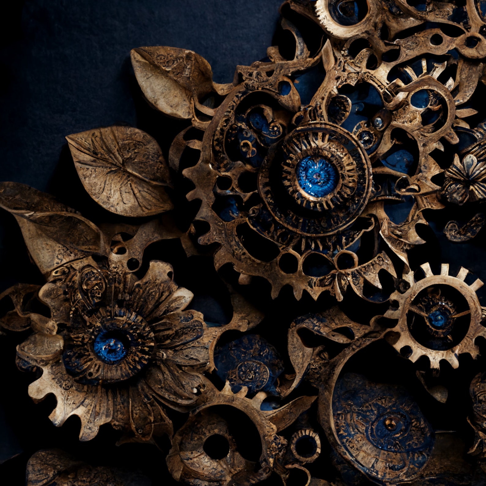 Steampunk / Gothic Rusty Gears and Flowers Digital Background Paper ...