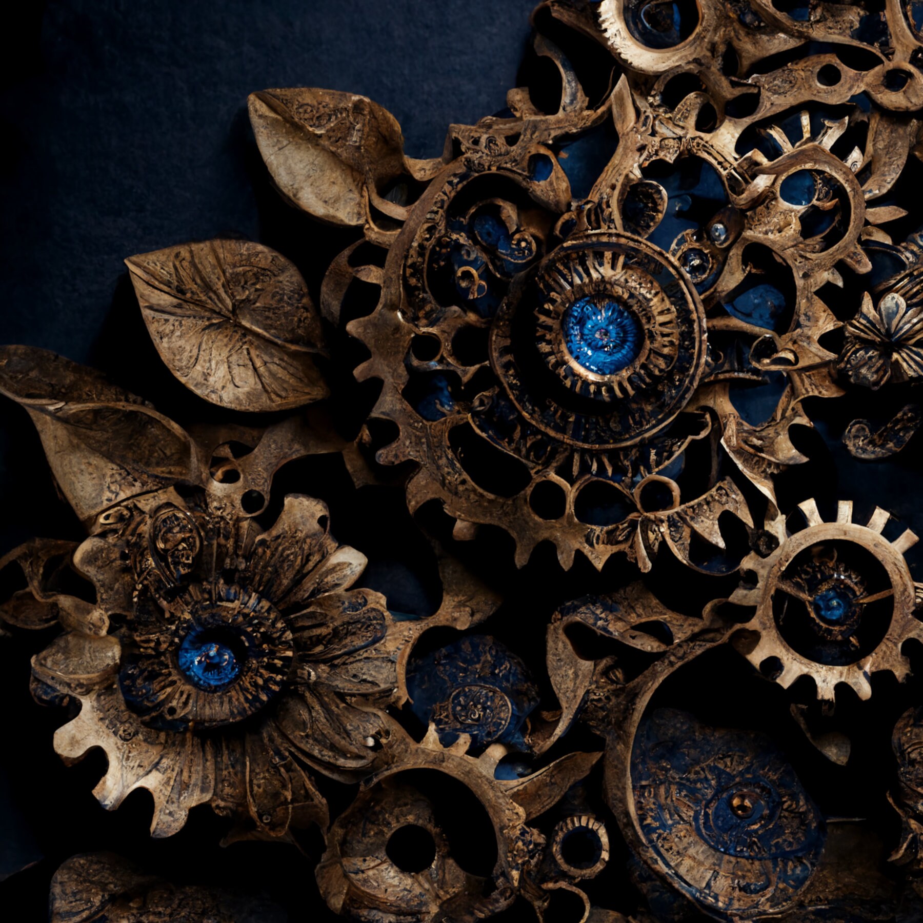 Steampunk / Gothic Rusty Gears and Flowers Digital Background Paper ...