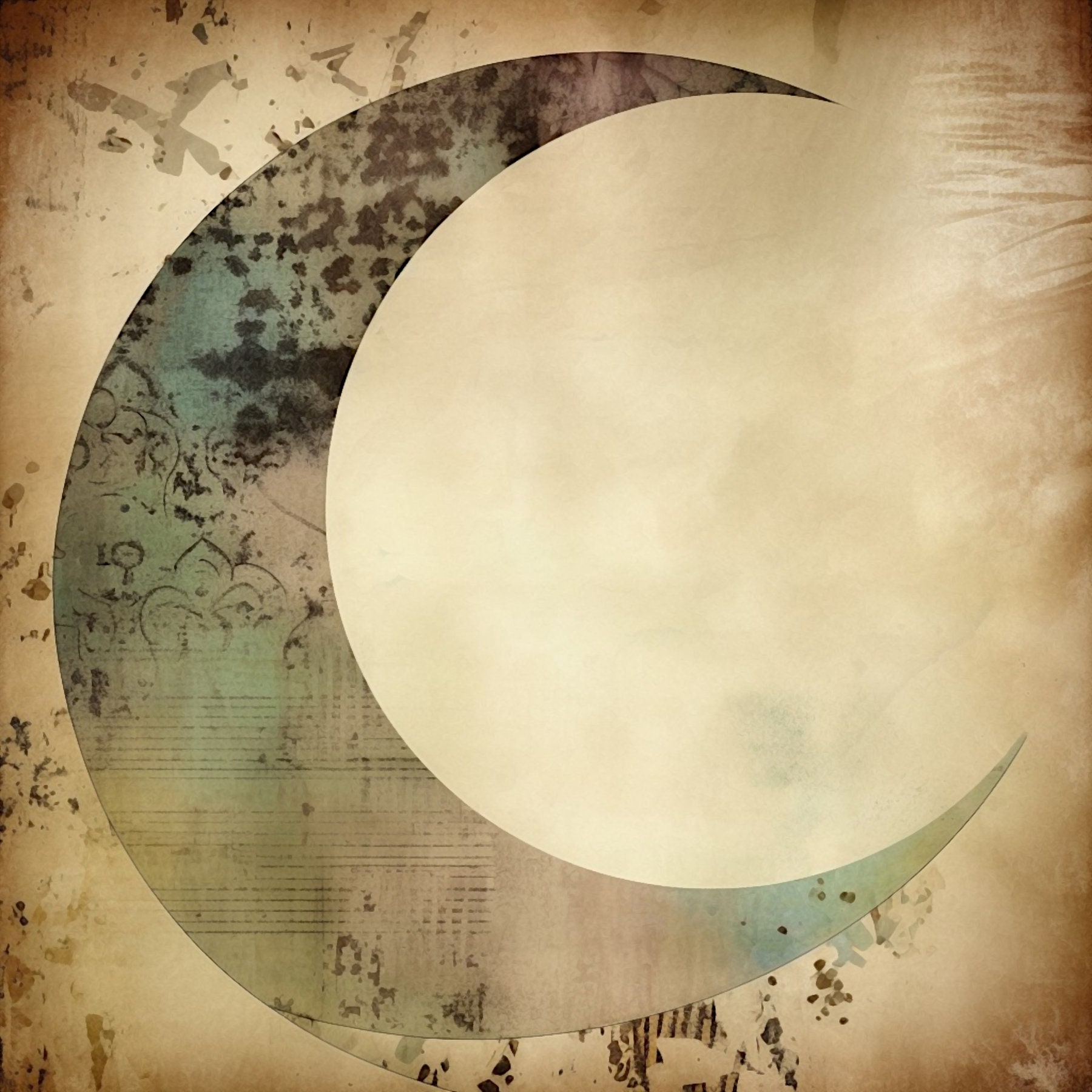 Vintage Moon / Lunar Digital Background Papers / Emerald / Turquoise ...