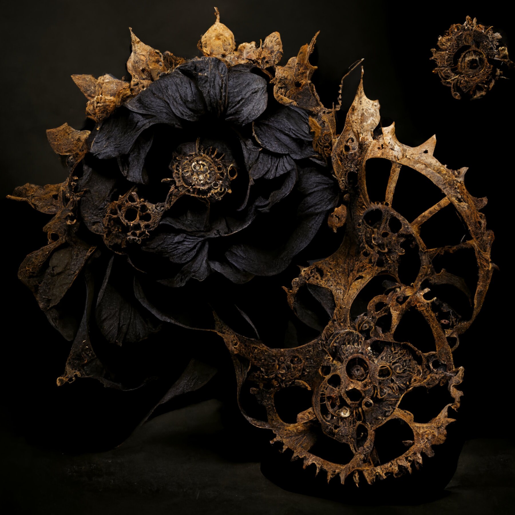 Steampunk / Gothic Rusty Gears and Flowers Digital Background Paper ...
