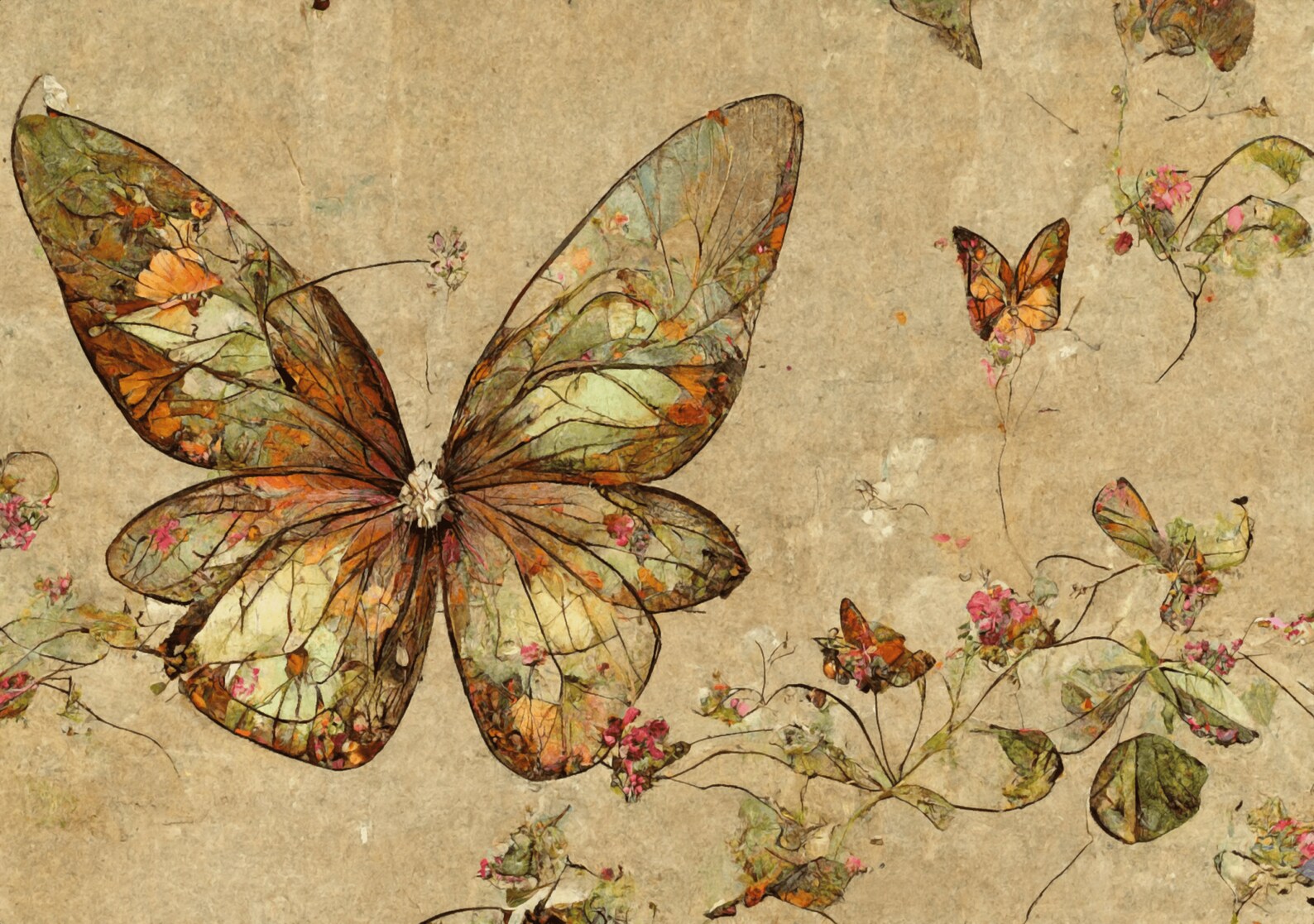 Vintage Butterflies Digital Background Paper Autumnal Colour Scheme ...