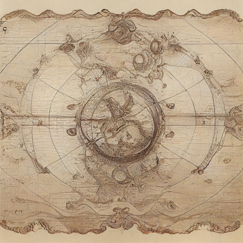 Vintage / Antique Nautical Celestial Maps Graphite Sketches on Stained ...