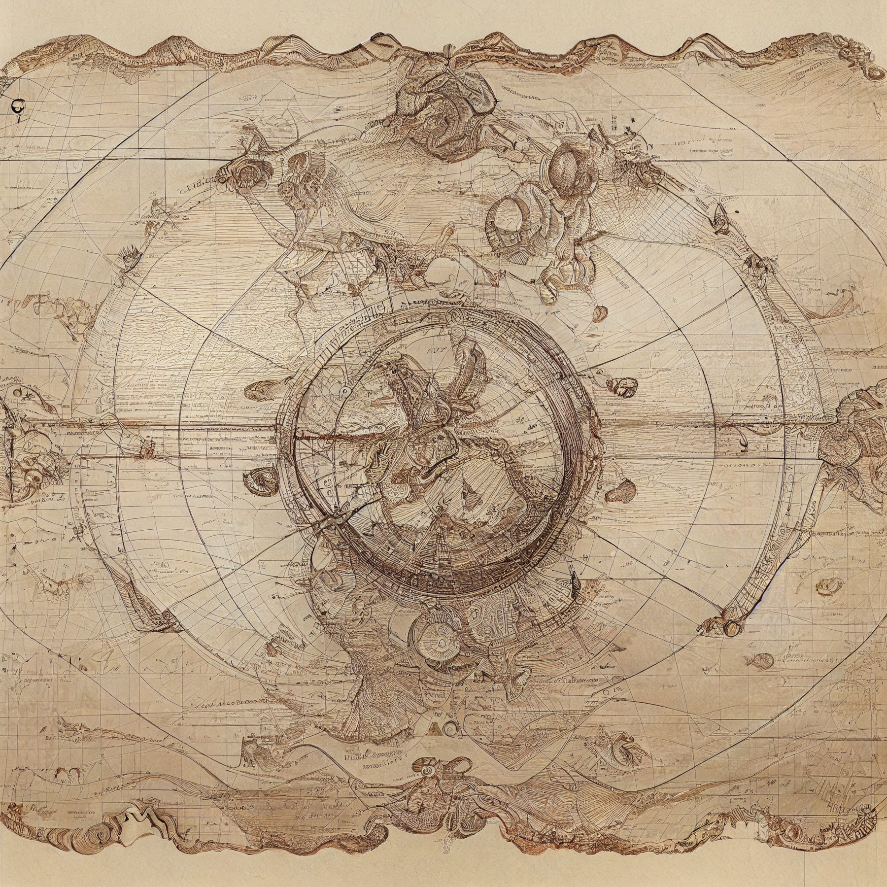 Vintage / Antique Nautical Celestial Maps Graphite Sketches on Stained ...