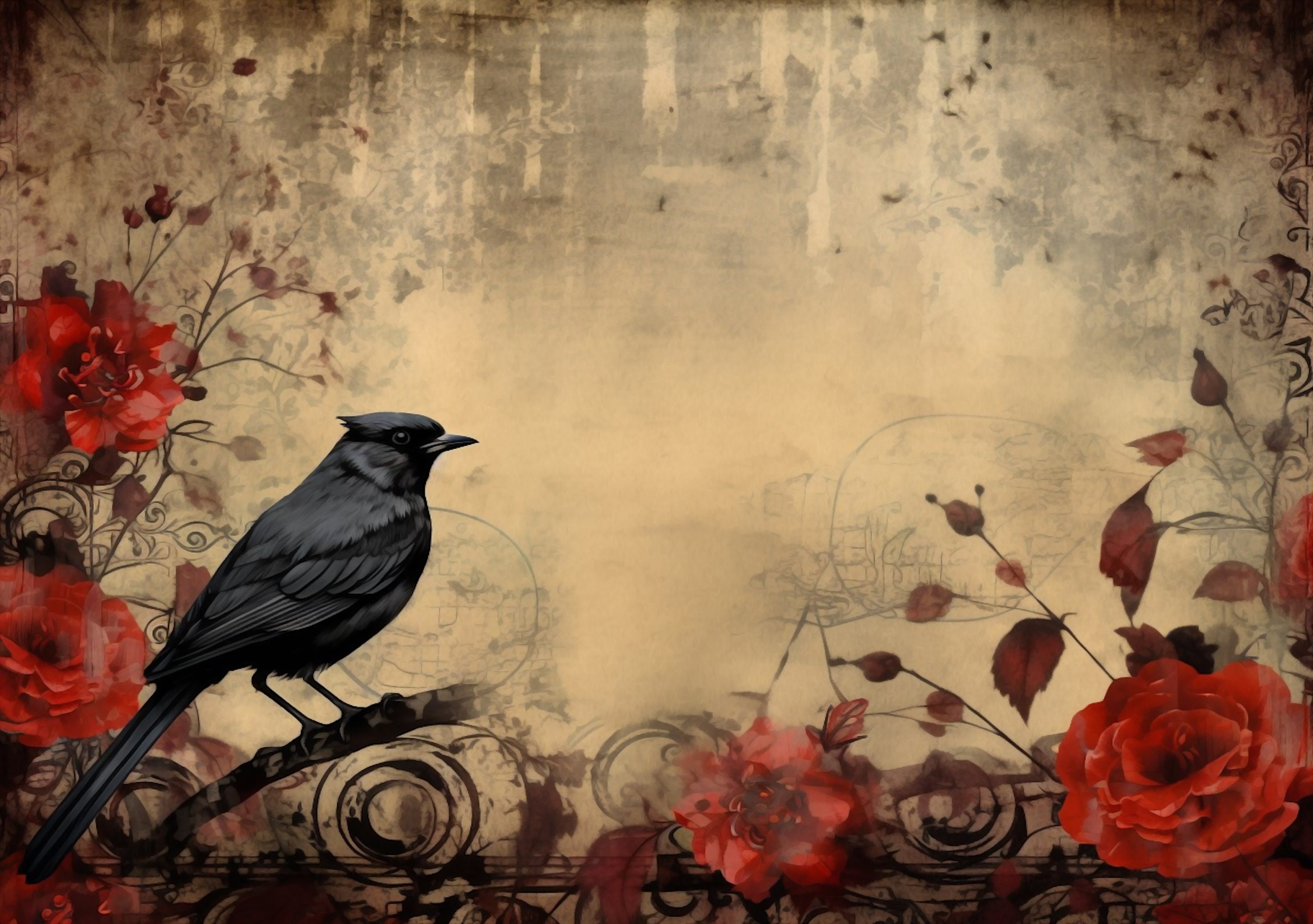 Gothic Birds Digital Background Paper - Dark Background / Junk Journal ...