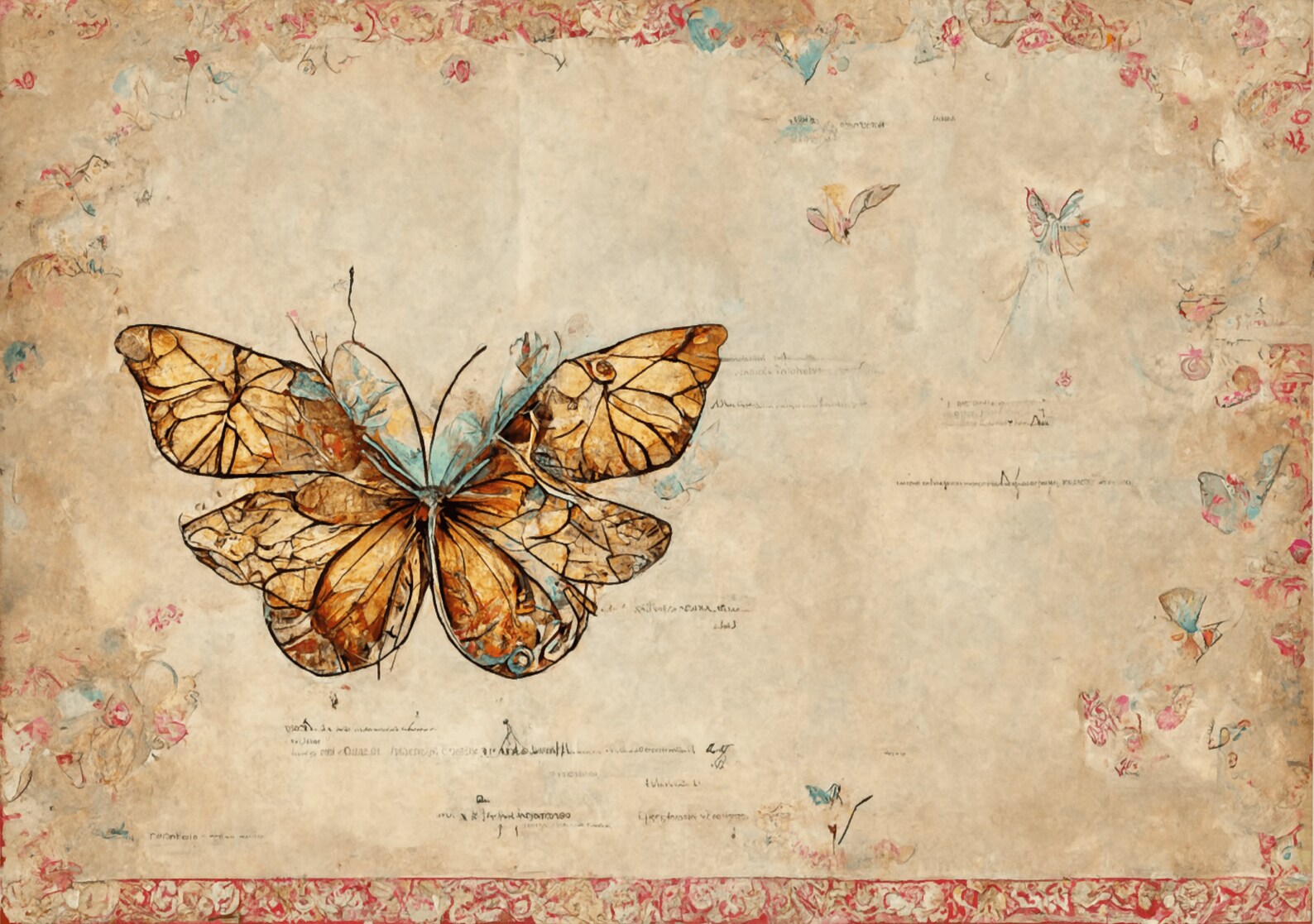 Vintage Butterflies Digital Background Paper Autumnal Colour Scheme ...