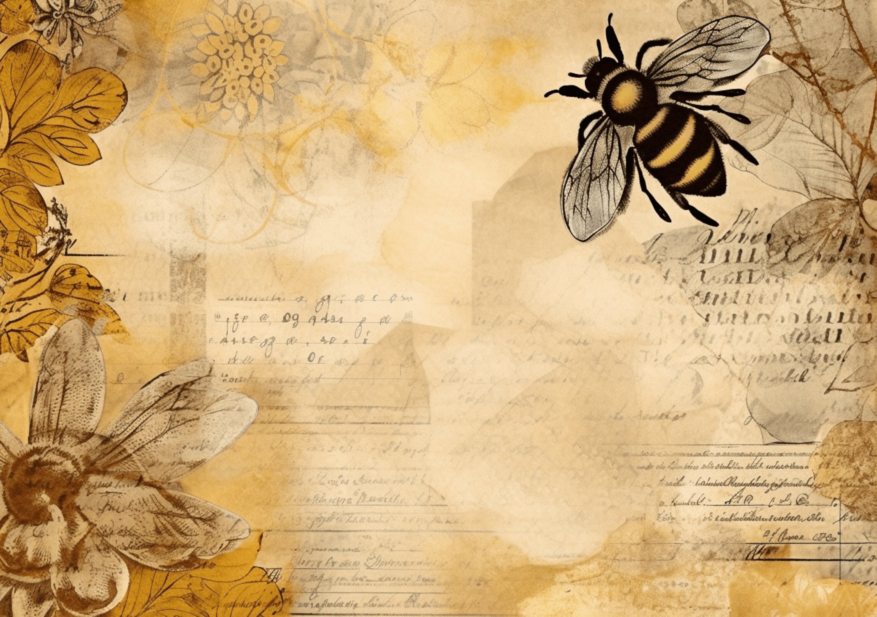 Vintage Bees / Honeycomb Digital Background Paper / Junk Journal ...