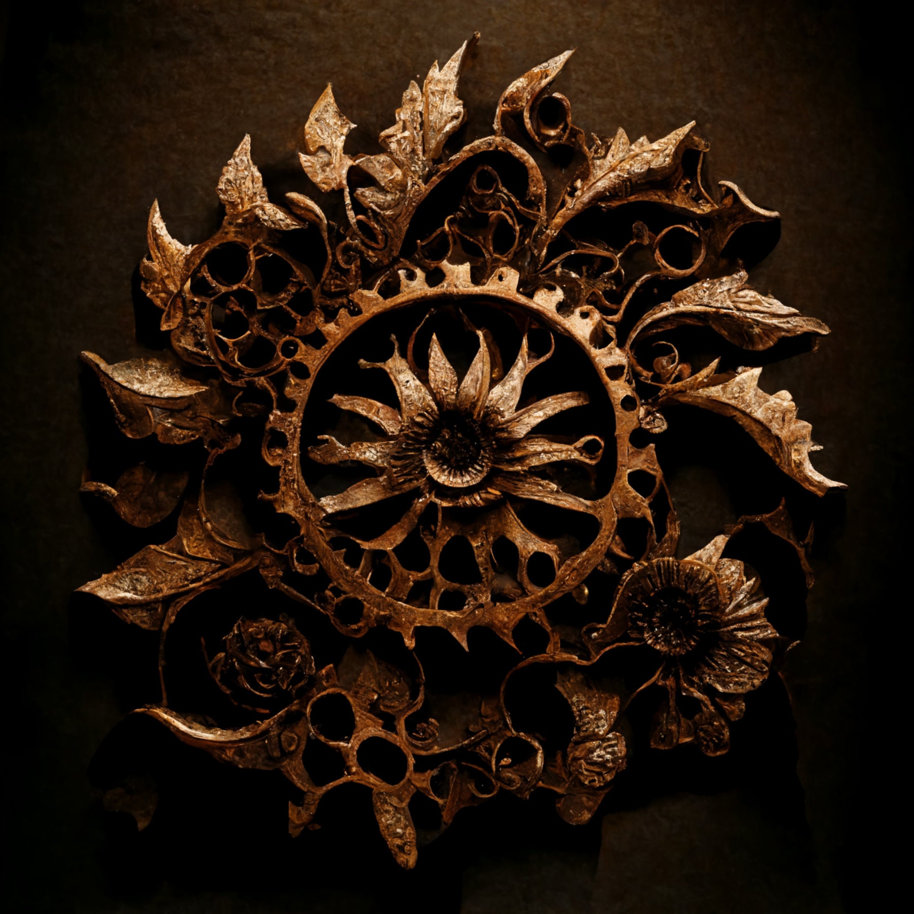 Steampunk / Gothic Rusty Gears and Flowers Digital Background Paper ...