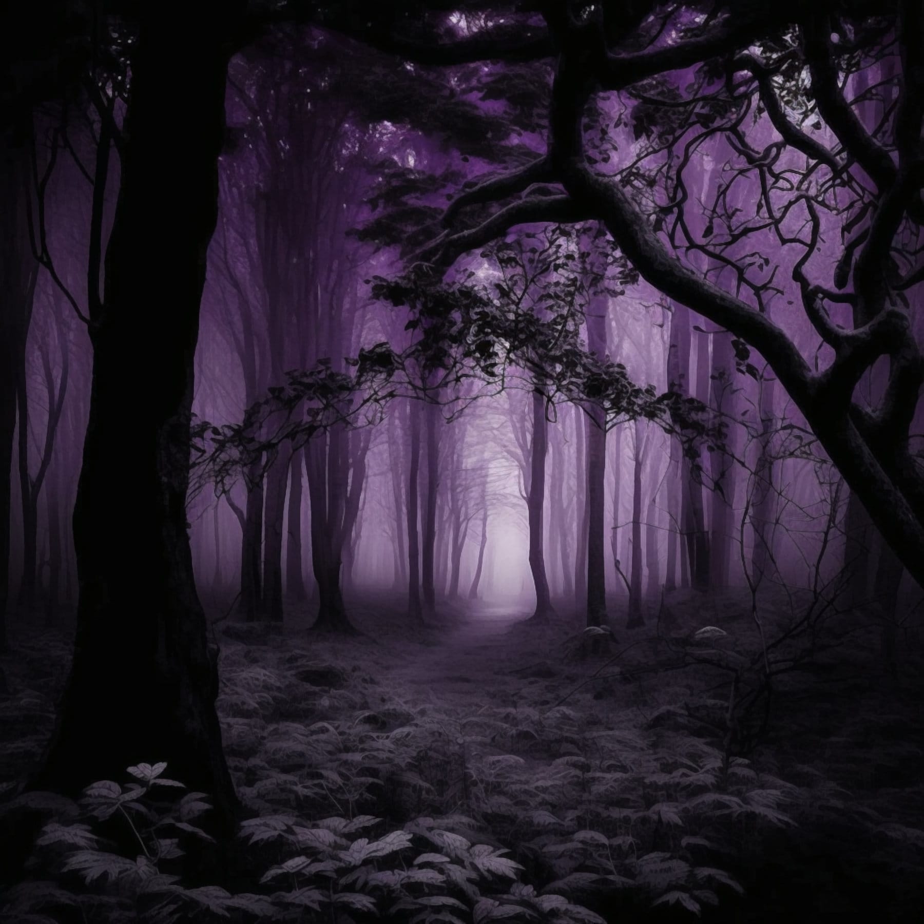 Dark Eerie Forest With Dark Purple Detail Digital Background Paper ...