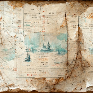 Vintage Nautical Map A4: Ocean Chart Digital Paper (digital Download ...