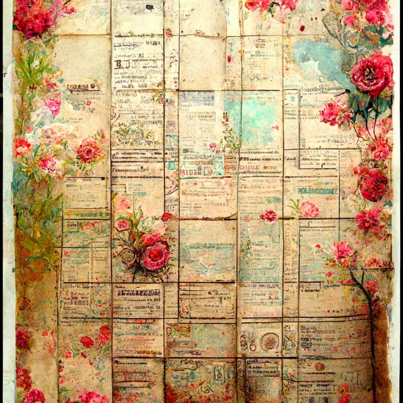 Vintage Inspired Romantic Floral Digital Background Paper / Journal ...