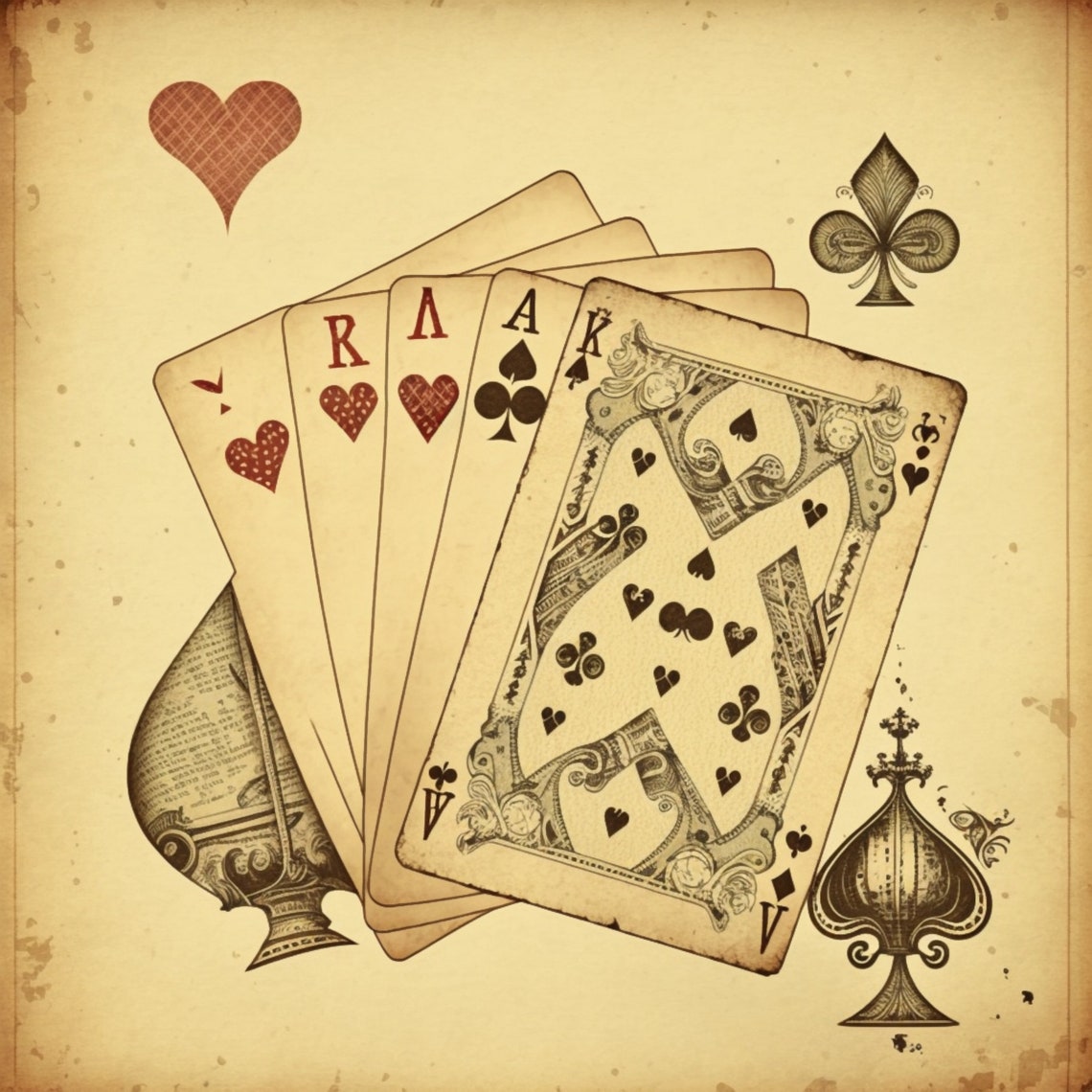 Vintage Playing Card Digital Paper: Fantasy Scrapbook Backgrounds ...