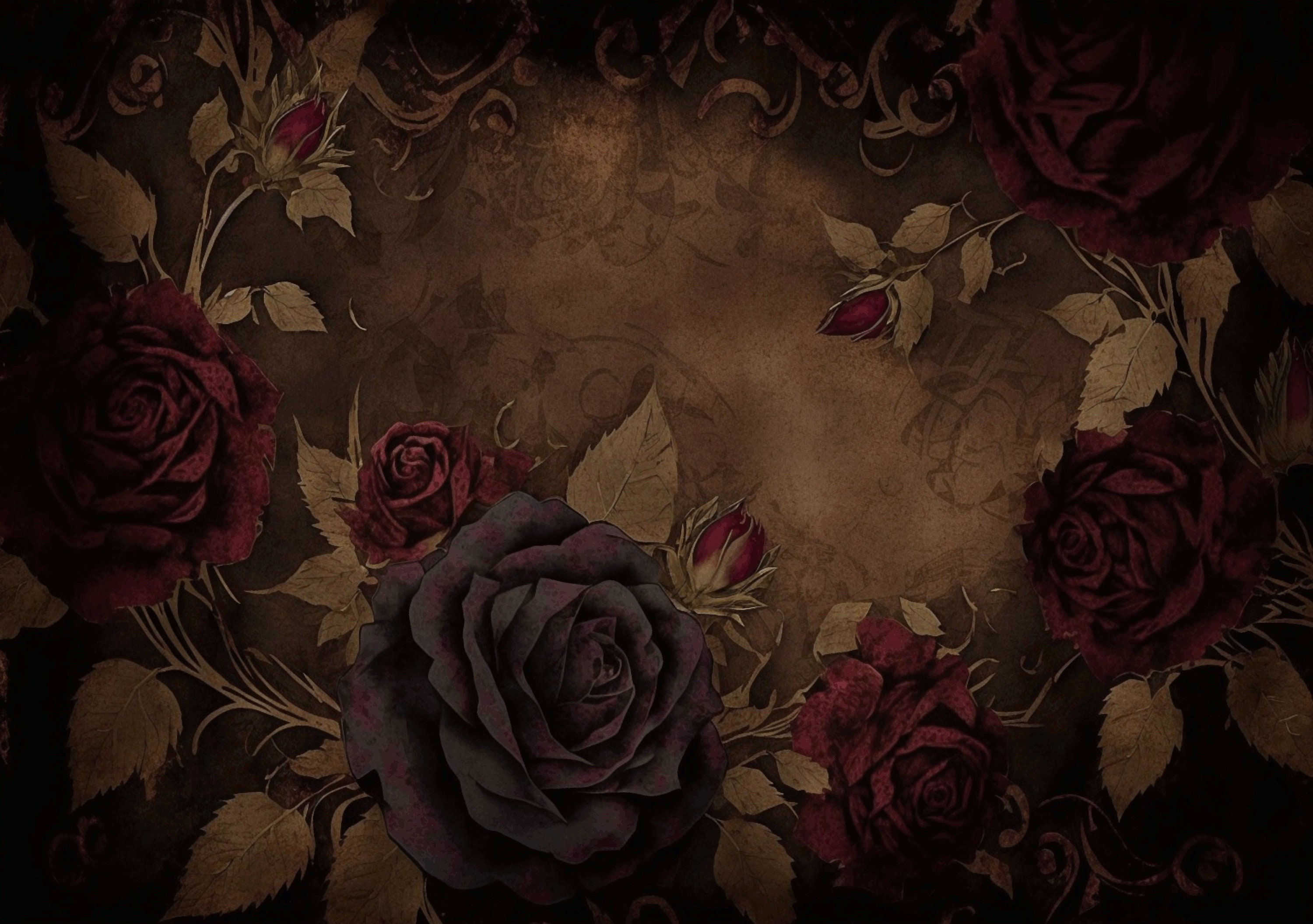 A4 Vintage Gothic Roses Digital Background Paper / Junk Journal ...