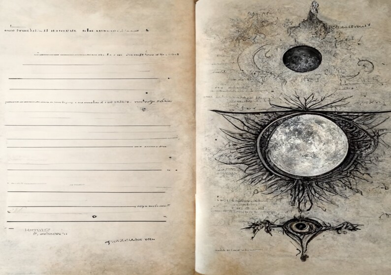 Vintage Grimoire Bound Book Look Spellbook With a Lunar Theme Lined ...