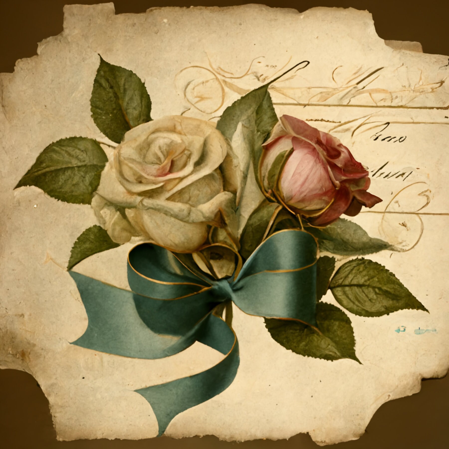 Vintage Roses, Ribbons and Lace Background Paper / Scrapbooking / Junk ...