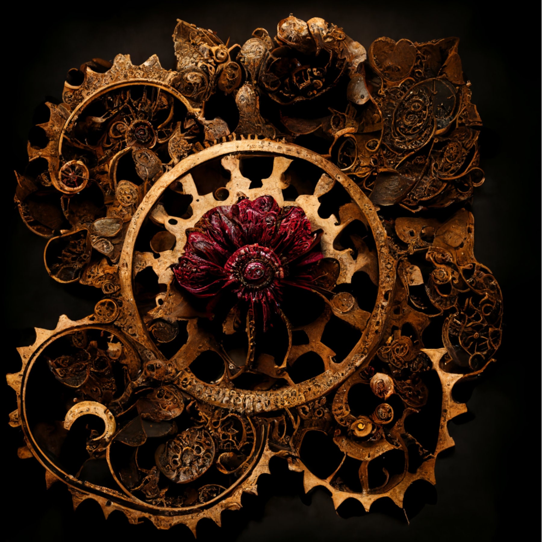 Steampunk / Gothic Rusty Gears and Flowers Digital Background Paper ...