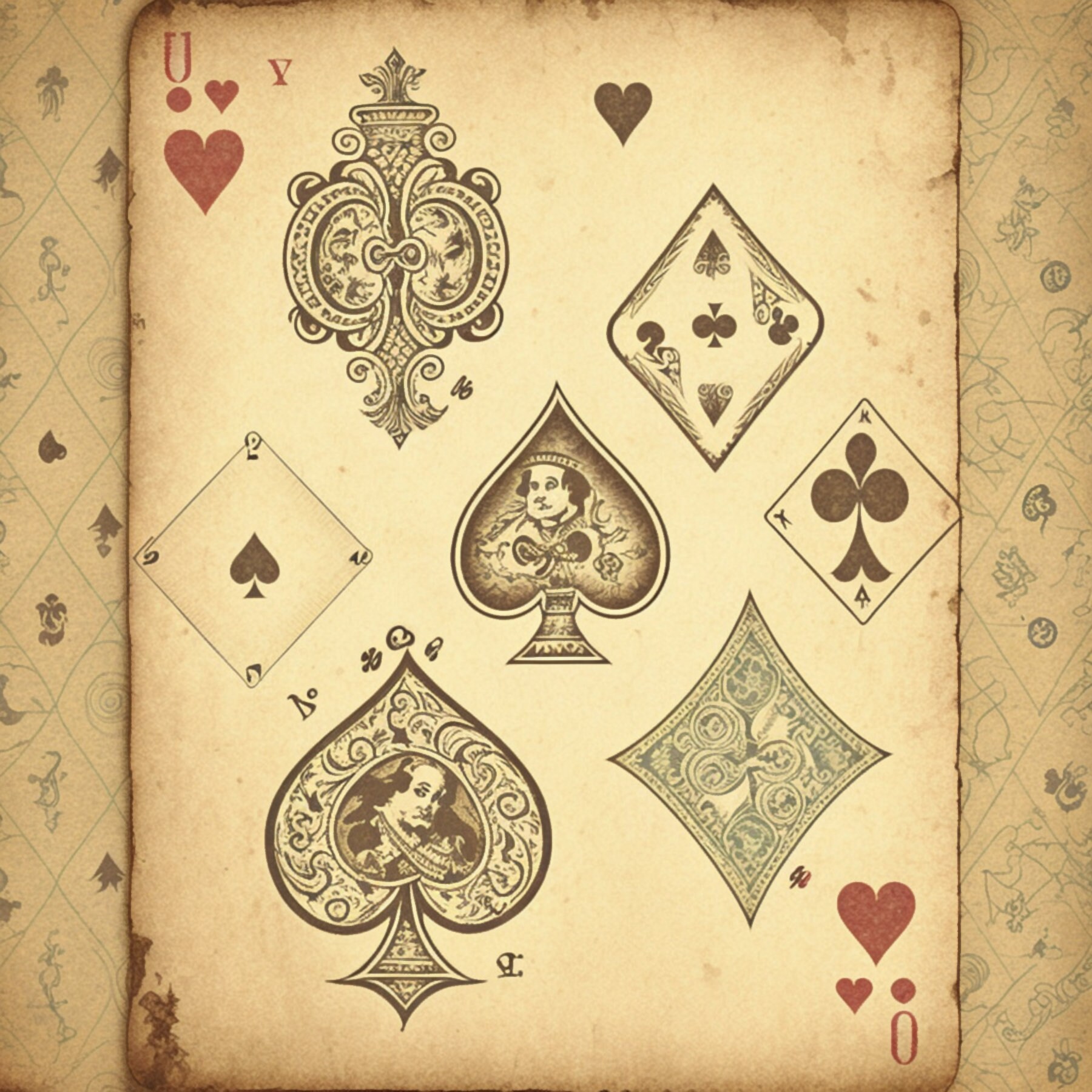 Vintage fantasy Playing Cards Digital Background Paper / Junk Journal ...
