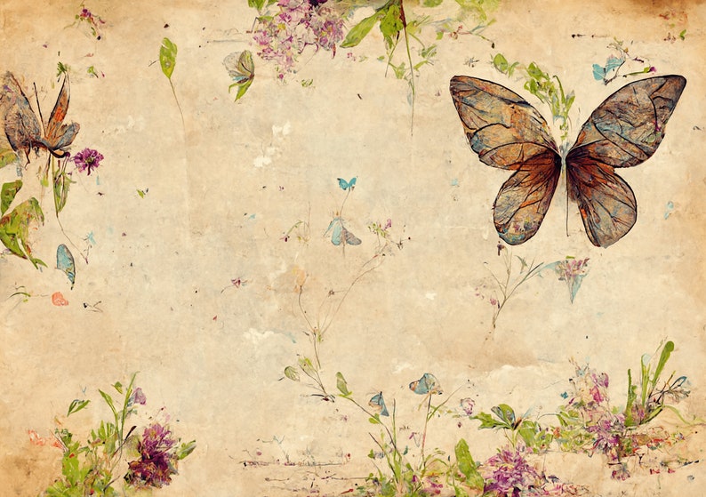 Vintage Butterflies Digital Background Paper Autumnal Colour - Etsy