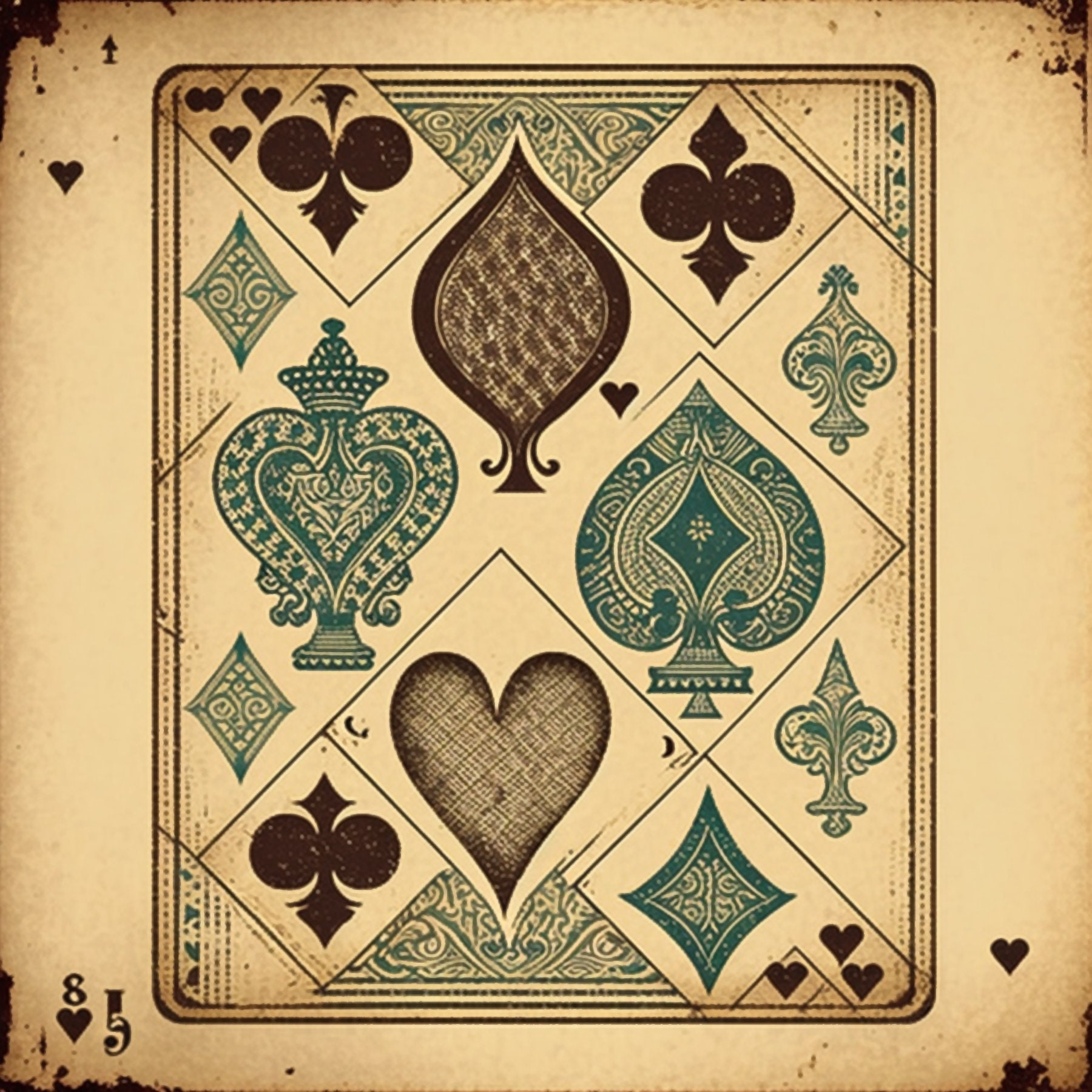 Vintage fantasy Playing Cards Digital Background Paper / Junk Journal ...