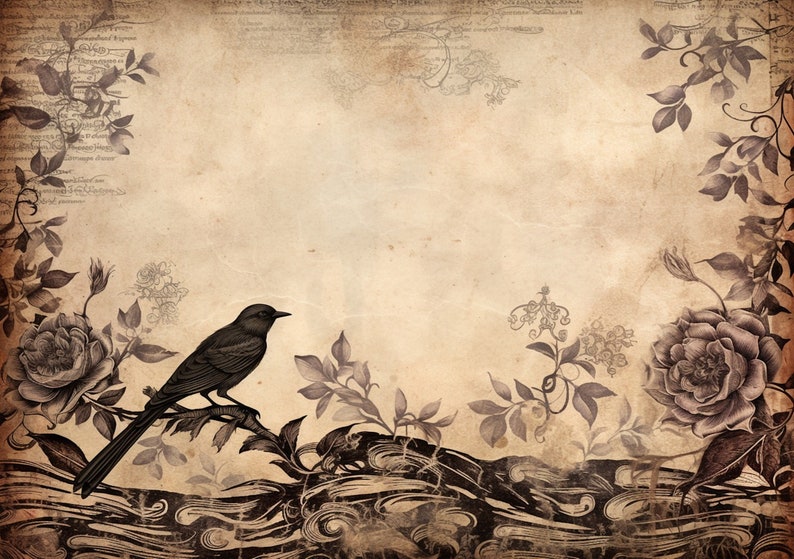 Gothic Birds Digital Background Paper Dark Background / Junk - Etsy