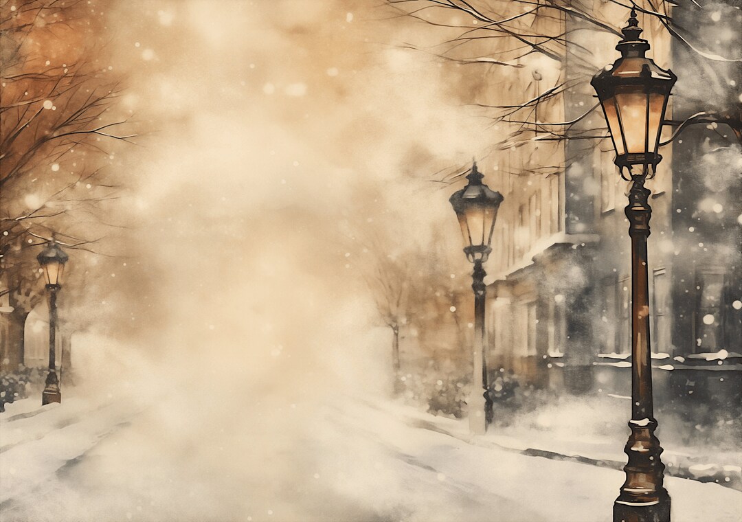 Vintage Lampposts in the Snow Digital Background Paper / Junk Journal ...