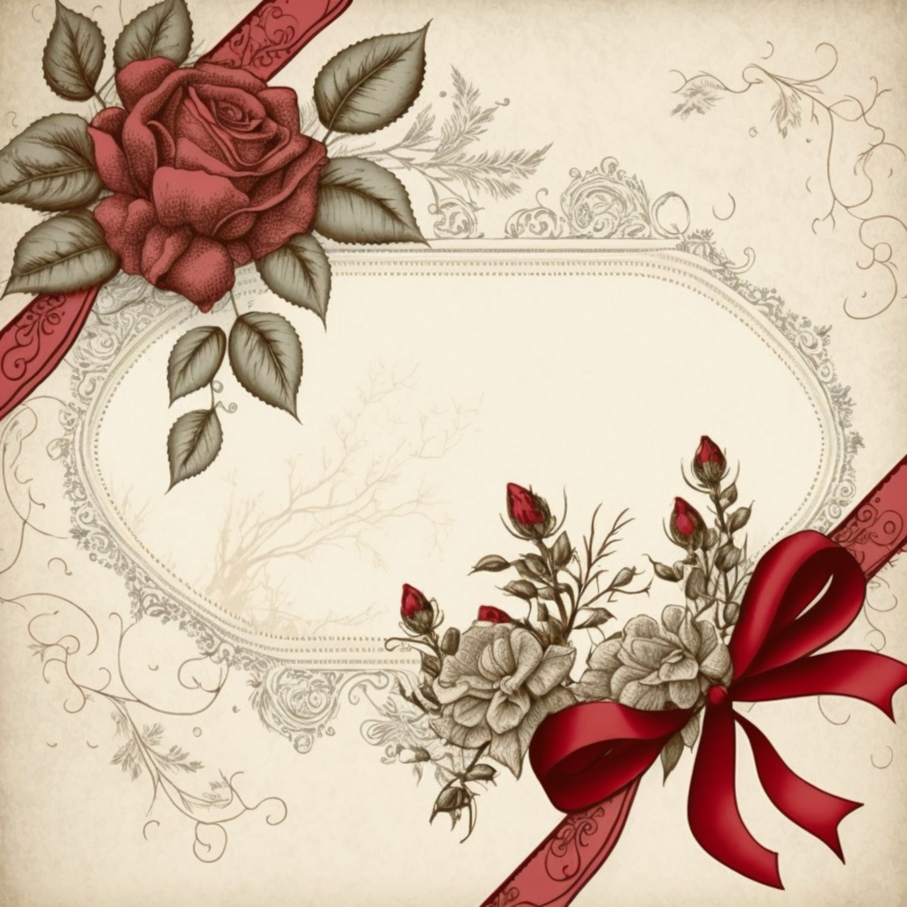 Vintage Roses, Ribbons and Lace Background Paper / Scrapbooking / Junk ...