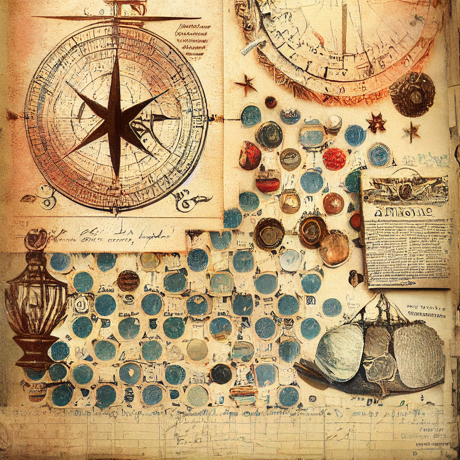 Vintage Celestial Navigation (windrose) Digital Background Paper / Junk ...