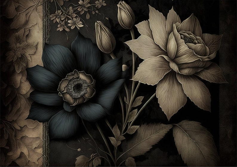A4 Gothic Flowers Digital Background Paper / Junk Journal / - Etsy