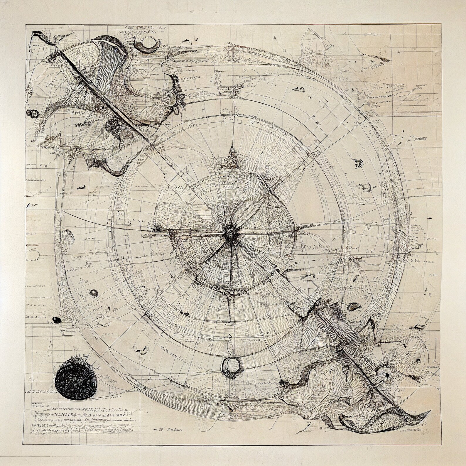 Vintage / Antique Nautical Celestial Maps Graphite Sketches on Stained ...