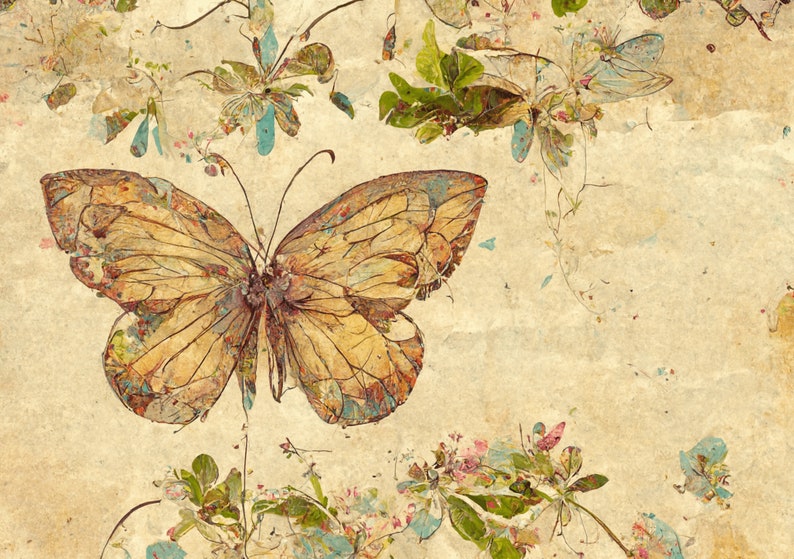 Vintage Butterflies Digital Background Paper Autumnal Colour Scheme ...