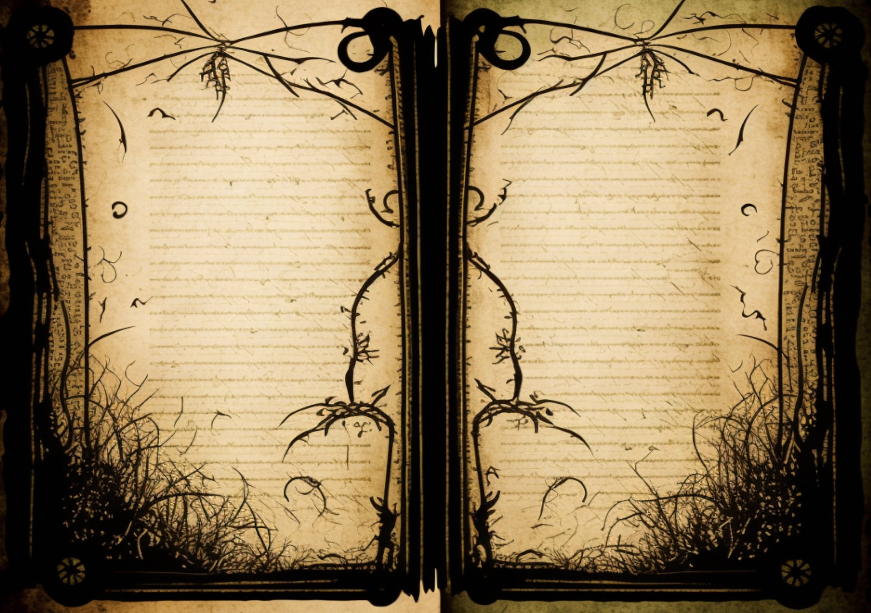 Vintage Dark Black Ink Bound Book Look Grimoire Digital Spellbook Paper ...