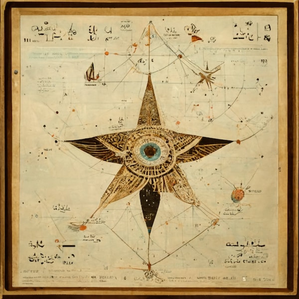 Vintage / Antique Nautical Celestial Maps Graphite Sketches on Stained ...
