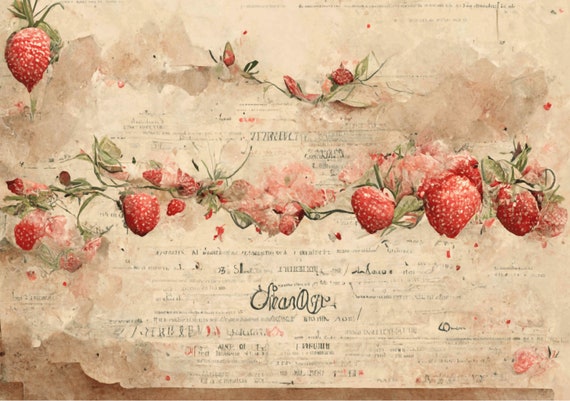 Vintage Strawberry Digital Paper To Do List Strawberry Party Sticky