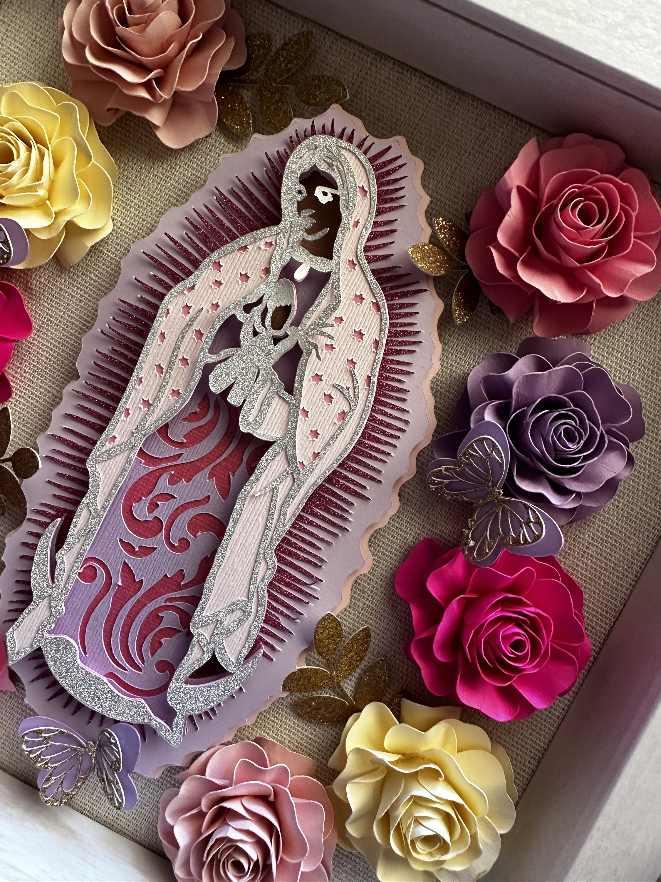Paper Virgencita With Roses Shadow Box - Etsy
