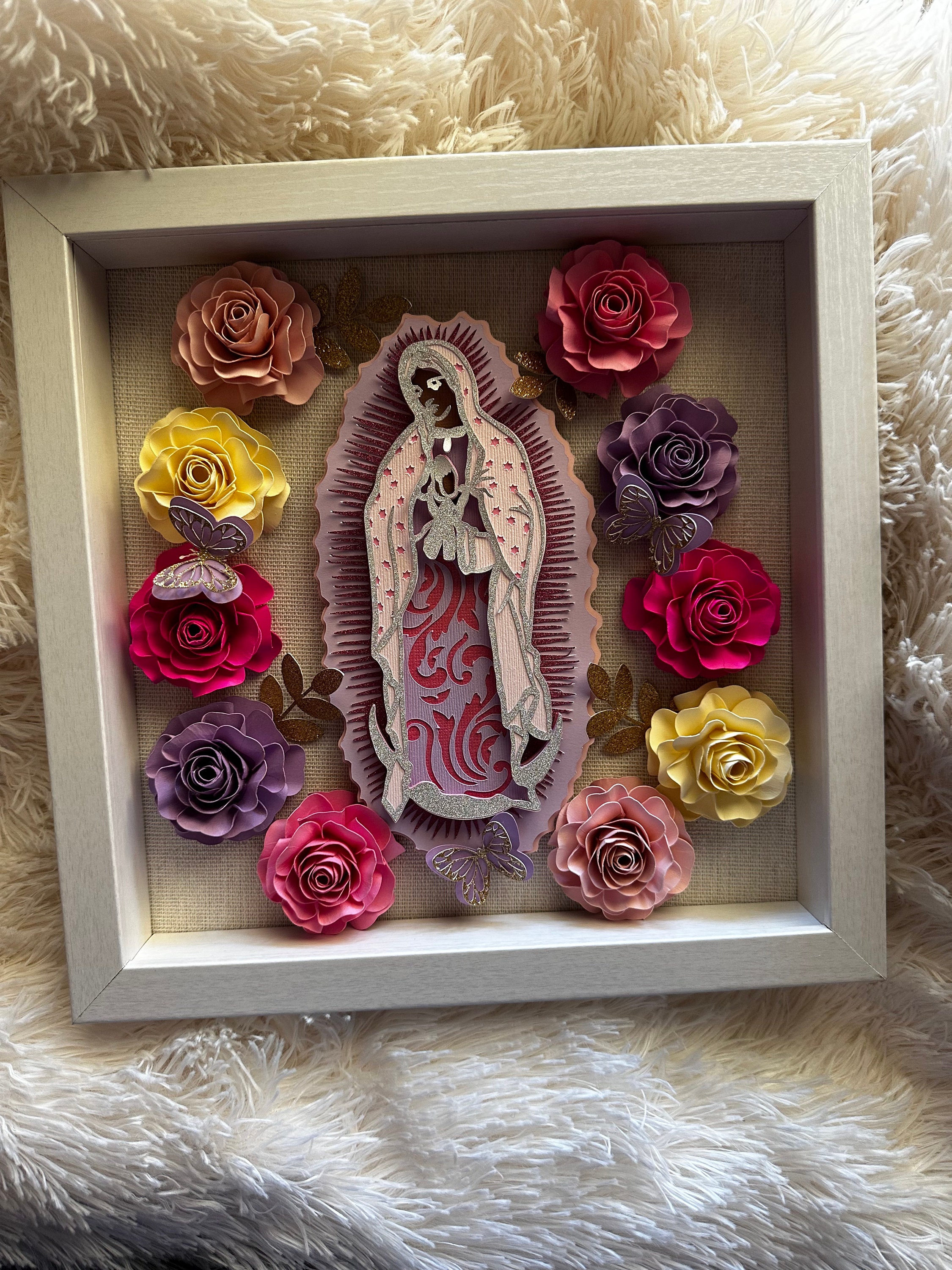Paper Virgencita With Roses Shadow Box - Etsy