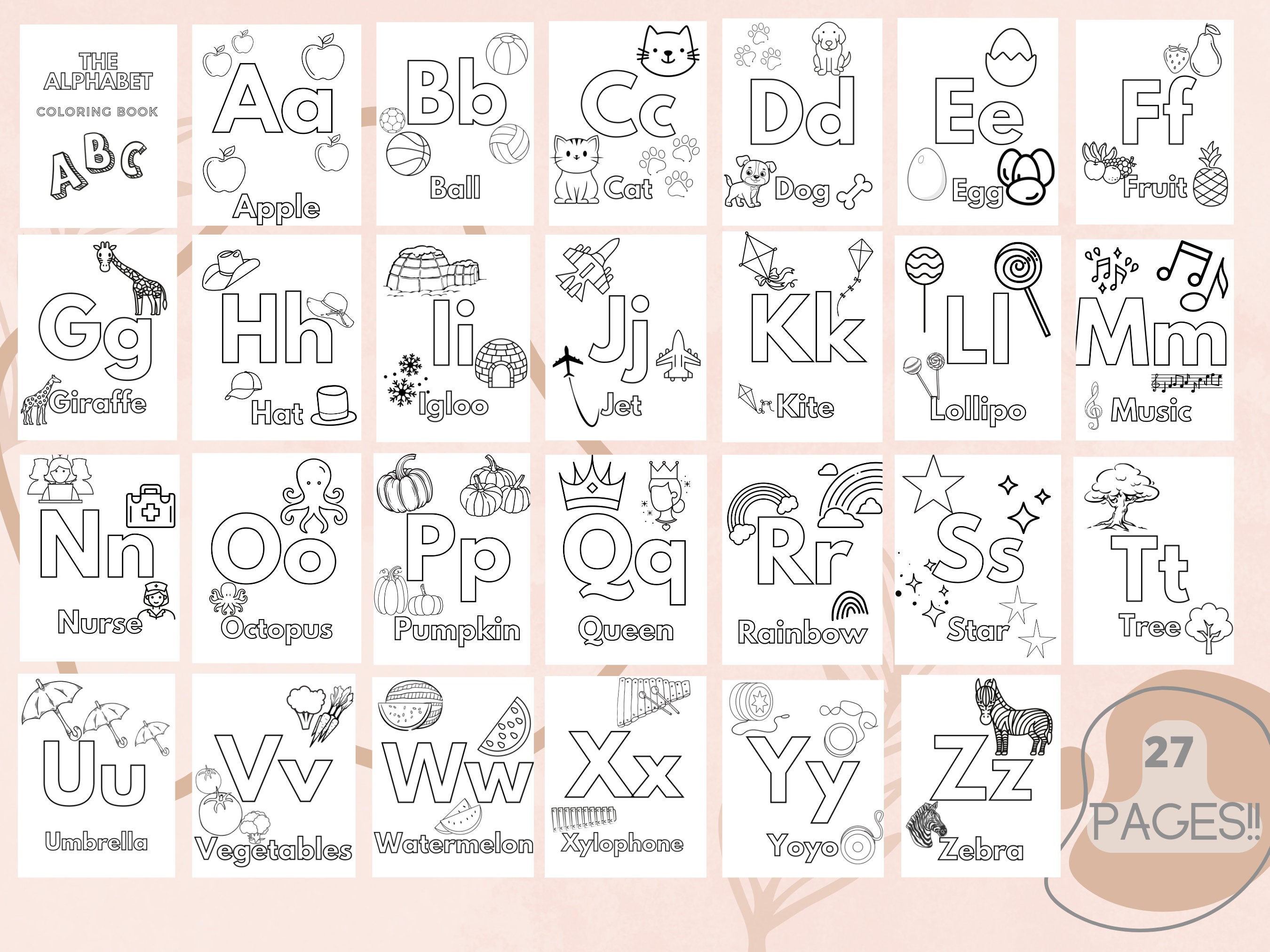 Alphabet Coloring Book ABC Kids Coloring Pages Letter - Etsy