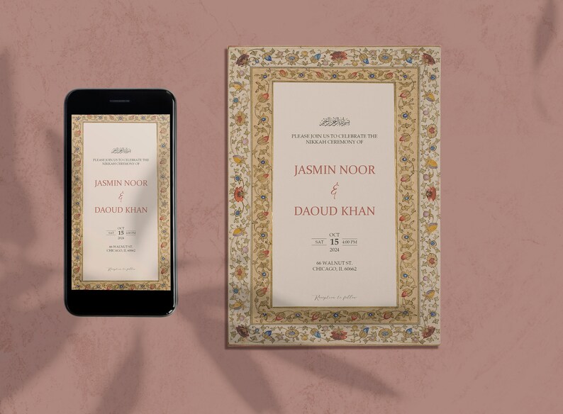 Custom Luxury Muslim Wedding Invitation, Mughal Theme, Nikkah ...