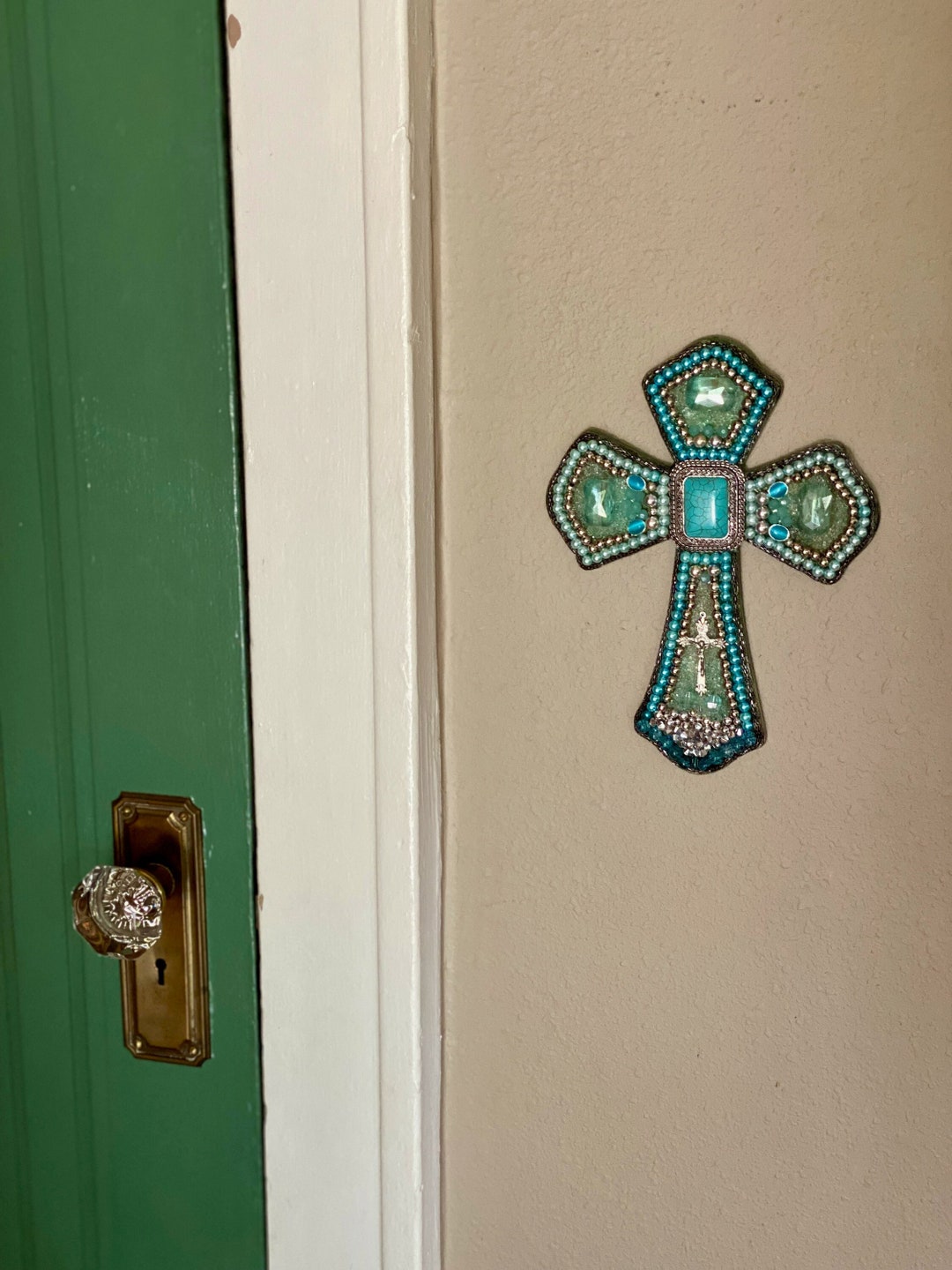 Metal Wall Cross Turquoise and Silver With Pearls - Etsy